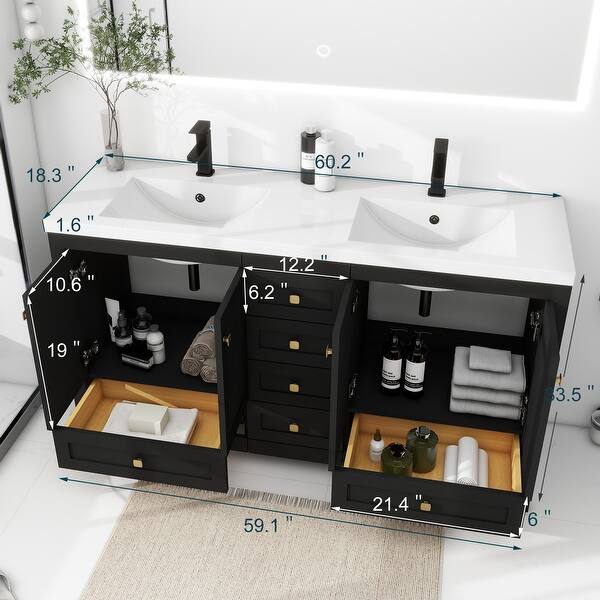 Eclife Bathroom Vanities Cabinet with Sink Combo Set Drop in Sink with ...