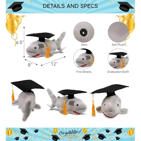DolliBu Gray Shark Graduation Plush Toy with Cap with Tassel Outfit ...