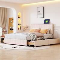 Maya Modern Style Queen/King Storage Bed Made with Wood, Built in USB ...