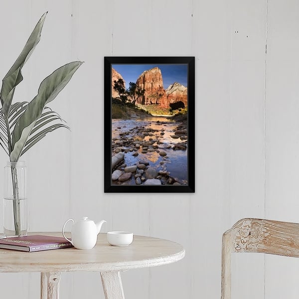 "Angels Landing reflected in the waters of the Virgin River Utah" Black ...