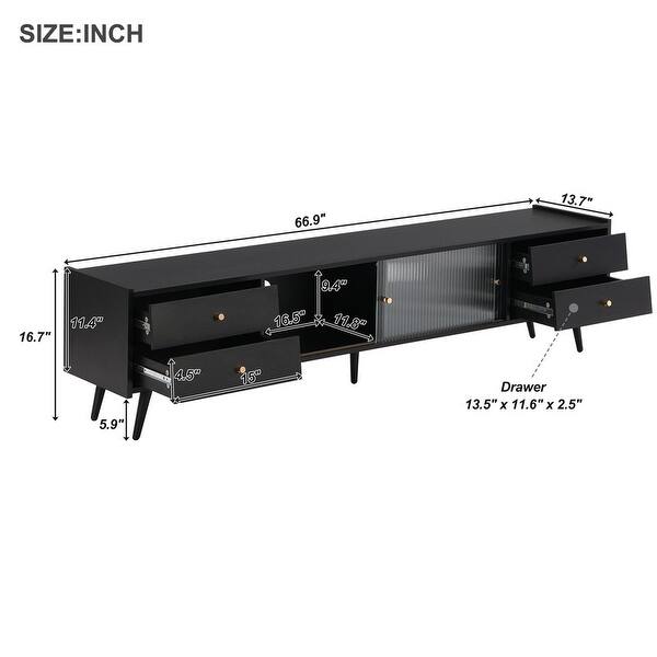 66.9'' Elegant Slanted Drawers TV Cabinet for TVs Up to 70 in with ...