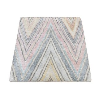 Shahbanu Rugs Vapor Blue, Pure Silk, Modern Chevron Design, Pastels ...