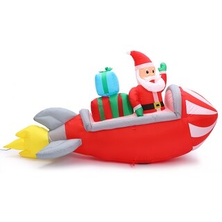 Inflatable Santa Rocket Ship Outdoor with LED Lighting Christmas Yard ...