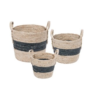 Foreside Home & Garden Set of 3 Blue Natural Cattail Decorative Storage ...