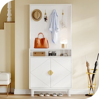 Entryway Hall Tree Coat Rack 3-Layer Shoe Cabinet Storage Cabinet - Bed ...