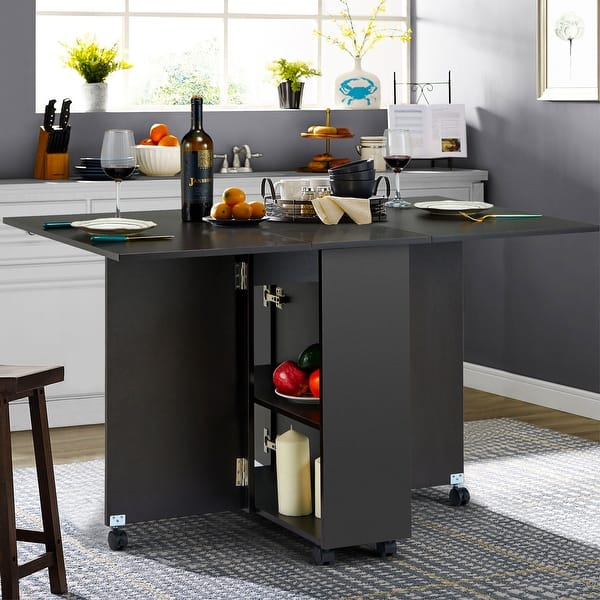 JOMEED Folding Dining Kitchen Table with Drawer and 2-Layer Storage ...