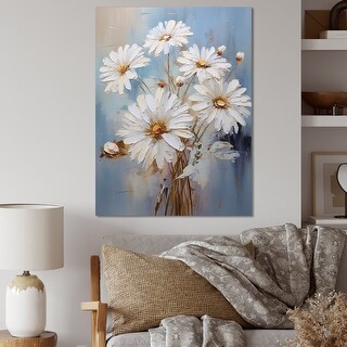 Designart "White And Gold Daisy Blooming Elegance" Daisies Wall Art ...