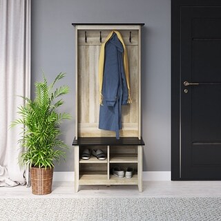 Modern Farmhouse Hall Tree with Storage Bench in Autumn Driftwood ...