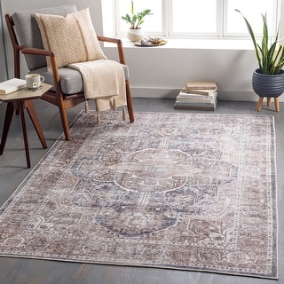 Domani Grove Machine Washable Distressed Grey Medallion Area Rug - On ...