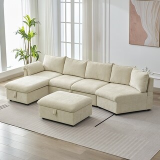 Merax L-shaped Sofa Sectional Sofa Couch Pull-out Sofa Bed with a Movable Storage Ottoman - Bed ...