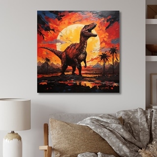 Designart "Red And Yellow Dinosaur Sunset III" Dinosaur Wall Decor ...