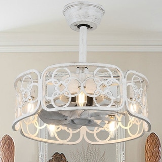 Chichoice 18" White Caged Ceiling Fan with Light and Remote, 3 Speed ...