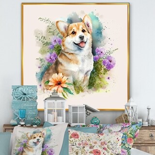 Designart "Cute Little Corgi Dog" Animals Mafia Framed Canvas Wall Art ...