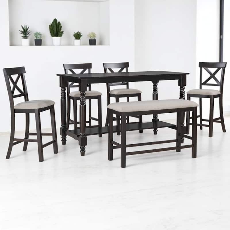 6-Piece Counter Height Dining Set with Table, 4 Chairs & Bench, MDF ...