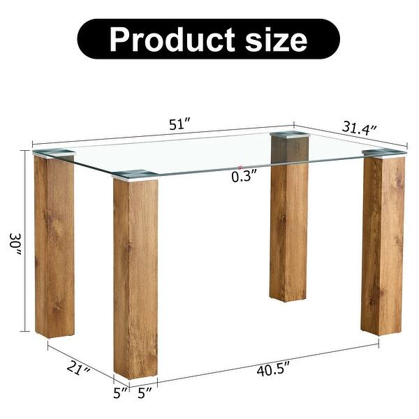 Modern minimalist rectangular dining table. Glass desktop and wooden ...