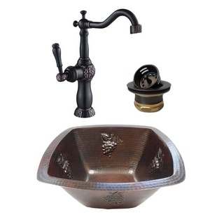 15" Square Copper Kitchen Bar / Prep Sink GRAPES Design Facucet & Drain ...