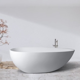 59-inch Freestanding Bathtub, Solid Surface Soaking Tub with Pop Up ...