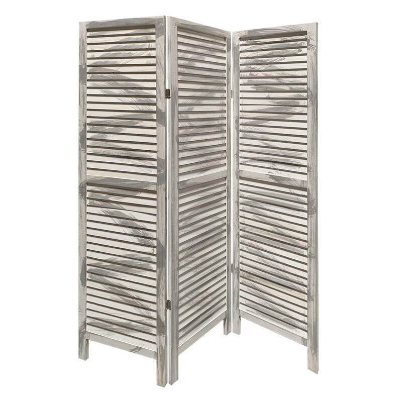3 Panel Foldable Wooden Shutter Screen with Straight Legs, Black ...