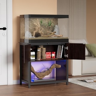 Aquarium Stand with Cabinet, Fish Tank Stand with Lighting, 20-40 ...