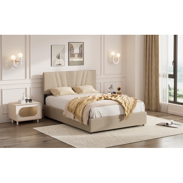Full Size Upholstered Storage Bed with Lift Up Mechanism Tufted Headboard Durable Wood Frame Modern Bedroom Style Grey