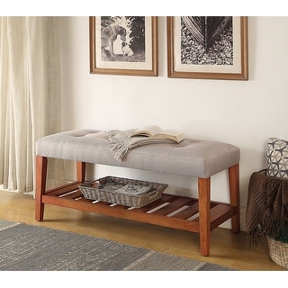 Charla Light Gray Fabric & Oak Finish Bench - Bed Bath & Beyond - 43016861