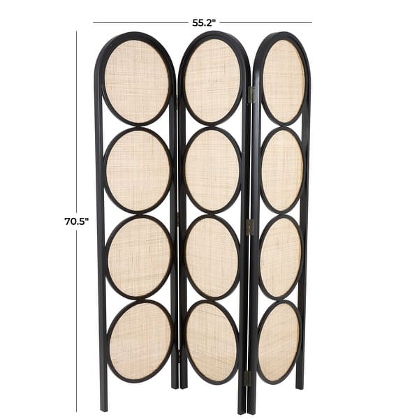 Black Wooden Handmade Arched Foldable 3 Panel Geometric Partition Room ...