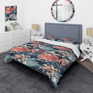 Designart "Yellow Torii Gate Japanese Pattern II" Blue Abstract Bedding ...