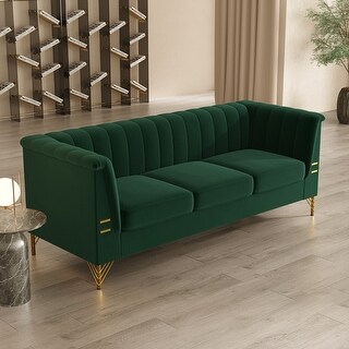 Green Velvet 3-Seat Sofa, High Rebound Sponge Cushion - Bed Bath ...