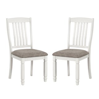 Set of 2 Upholstered Dining Chairs with Slat Back in Rustic White - Bed ...