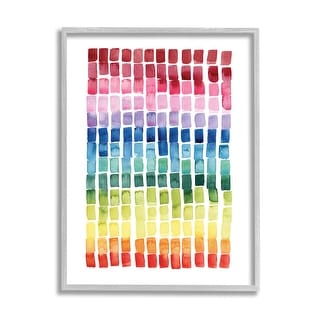 Stupell Geometric Watercolor Rainbow Tiles over White Framed Wall Art ...