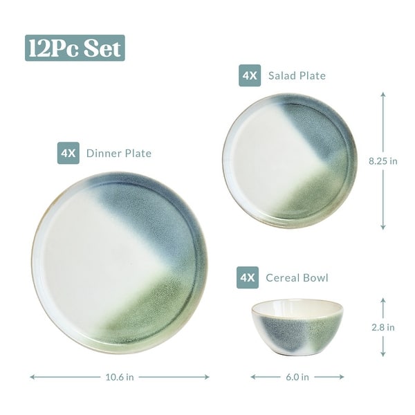 12-Piece Stoneware Dinnerware Set Color Block Reactive - Bed Bath ...