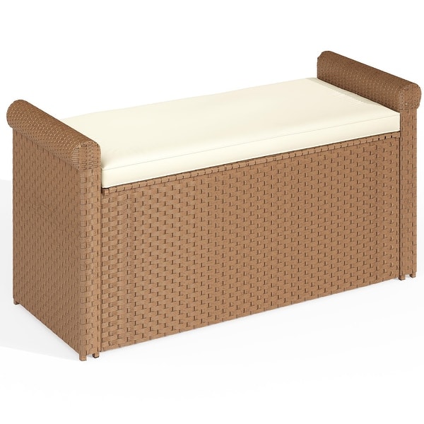 Moasis 90 Gallon Outdoor Wicker Storage Bench with Cushion PE Rattan ...