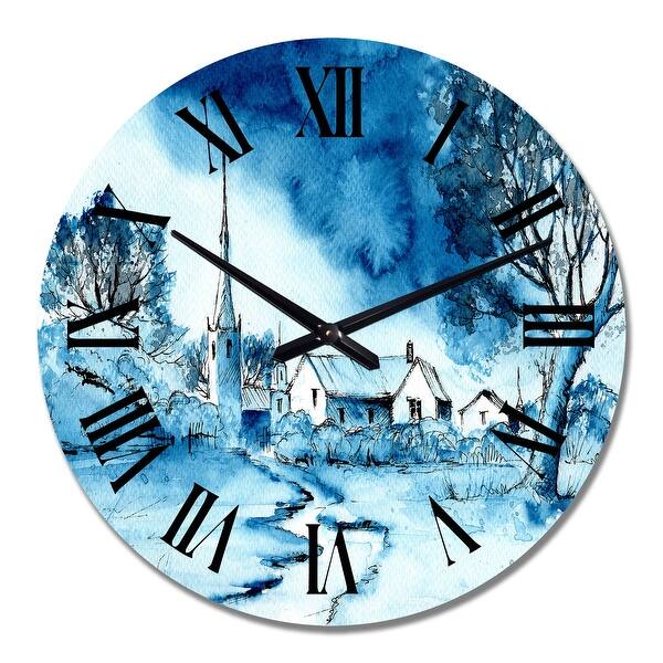 Designart 'Landscape In Blue Tones Of A Small Town' Colonial wall clock ...