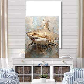 Designart "Minimalism Shark Painting In Golden Beige" Sharkwall Art ...
