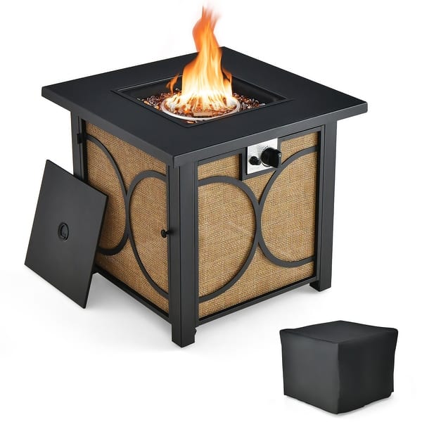 Costway 28 Inch Square Propane Gas Fire Pit Table with Fire Glasses - See Details - Bed Bath ...