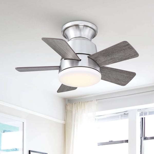 24" Brushed Nickel Wooden Small Hugger Ceiling Fan with Light - Bed ...