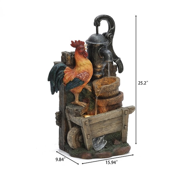Farmhouse Pump and Rooster Resin Outdoor Fountain with LED Lights - On ...