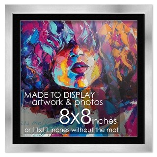 8x8 Silver Frame Matted for 8x8 Picture or 11x11 Art Poster Without ...