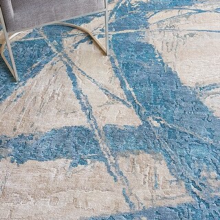 EXQUISITE RUGS Floor Art Hand-knotted Bamboo Silk Ivory/Light Blue Area ...