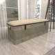 Gray Metal Galvanized Storage Bench with Cream Upholstered Burlap Top ...