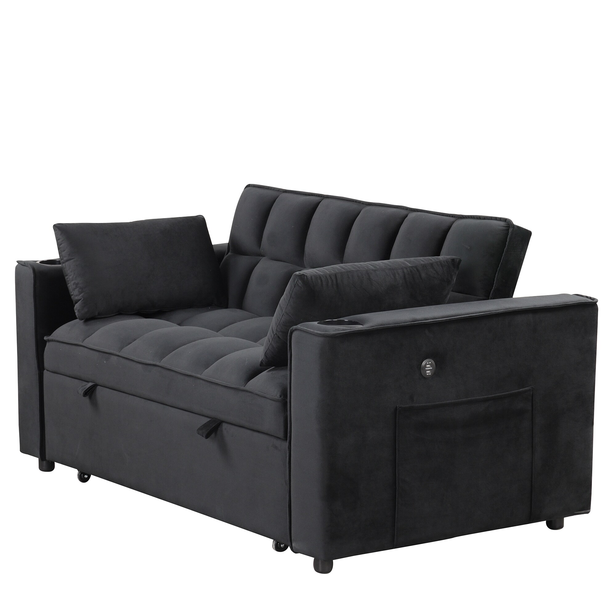 Modern 58 Multi functional Sofa Bed with USB Charging Port and Cup Holder for Living Rooms and Dorms Black