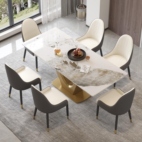 V Shape Pedestal Modern Marble Dining Table Slate Kitchen Table On Sale Bed Bath Beyond 38421805
