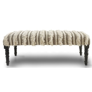 HomeRoots 47" Cream Textural Boho Stripe Black Leg Upholstered Bench ...