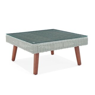 Modern All-Weather Wicker Gray Square Coffee Table with Glass Top(29 ...
