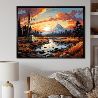 Designart "Camping By The River Scenery" Camping Travel Framed Wall ...