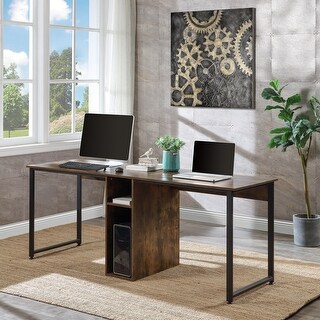 Home 2-Person Large Double Workstation Writing Desk with Storage,Brown ...