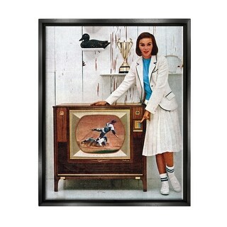 Stupell Vintage Sports TV Ad Woman Framed Floater Canvas Wall Art by ...