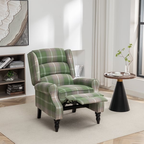Upholstered Wingback Recliner Chair, Plaid Push Back Recliner Lounge ...