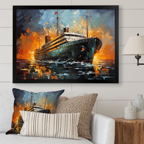 Designart "Boat Titanic Collage Interwoven I" Transportation Framed ...