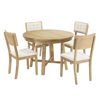 Rustic 42 inch Round Dining Table Set with Cross Legs and Upholstered ...